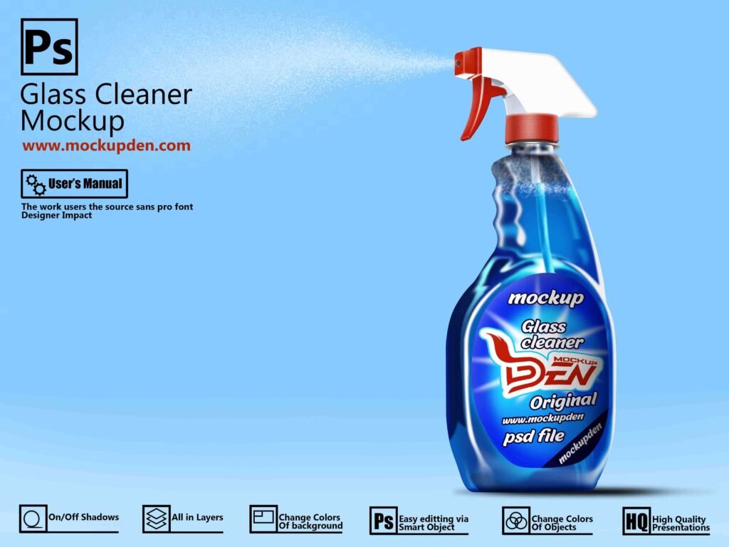 Free Realistic Glass Cleaner Mockup PSD Template Design - Mockup Den
