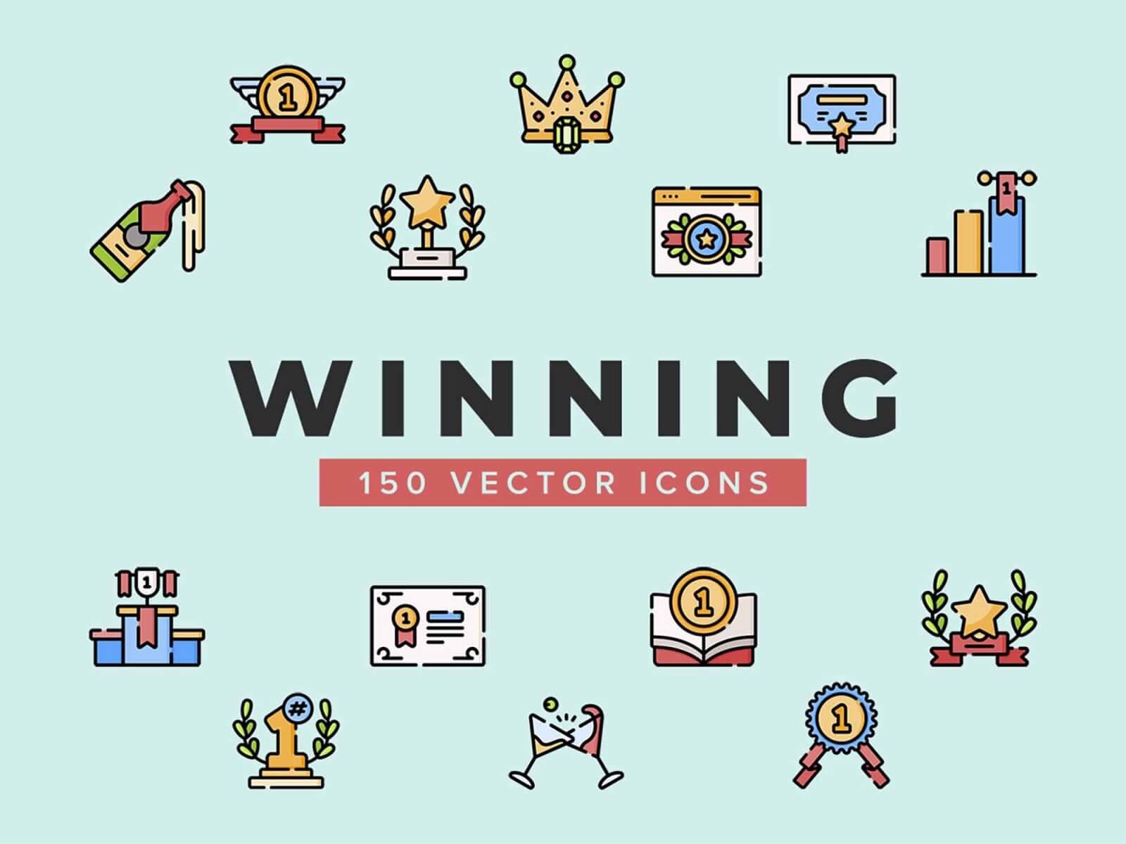 Free 50 Winning Icons Illustration | Mockupden Collection