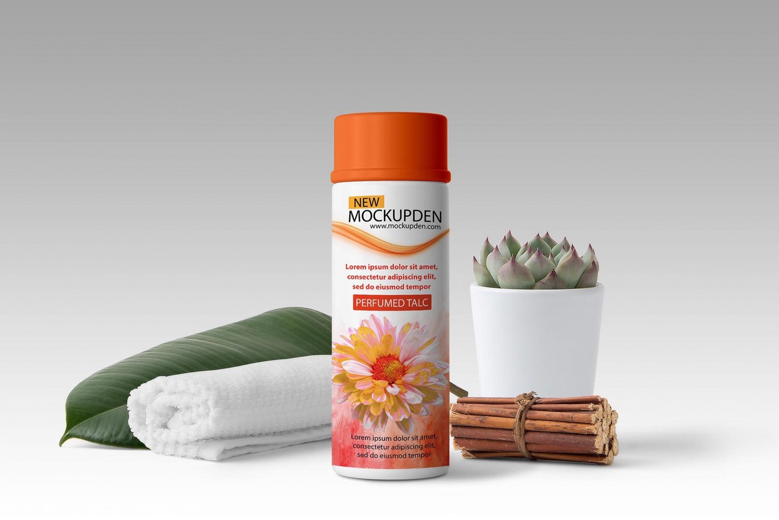 Free Perfumed Talc Powder Mockup PSD Template:| Exclusive