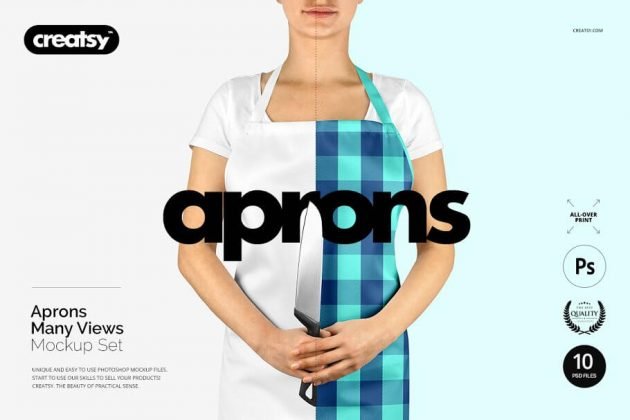 40+ Free Apron Mockup | White, Person Wearing, Waist Apron