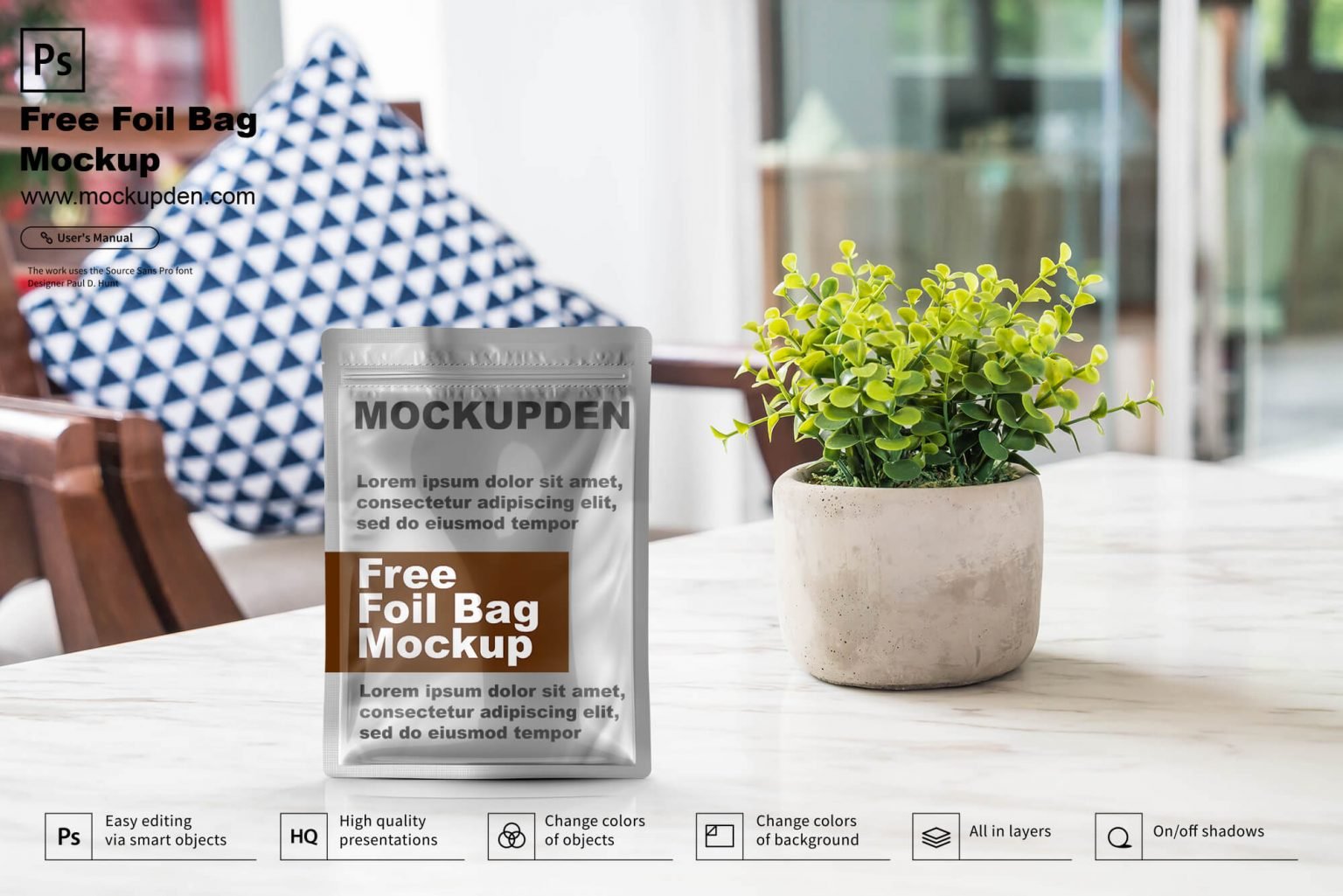 Free Foil Pouch Mockup PSD Template - Mockup Den