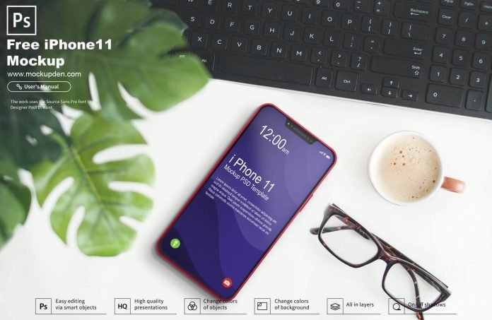 Free iPhone 11 On A Table Mockup PSD Template | Mockup Den