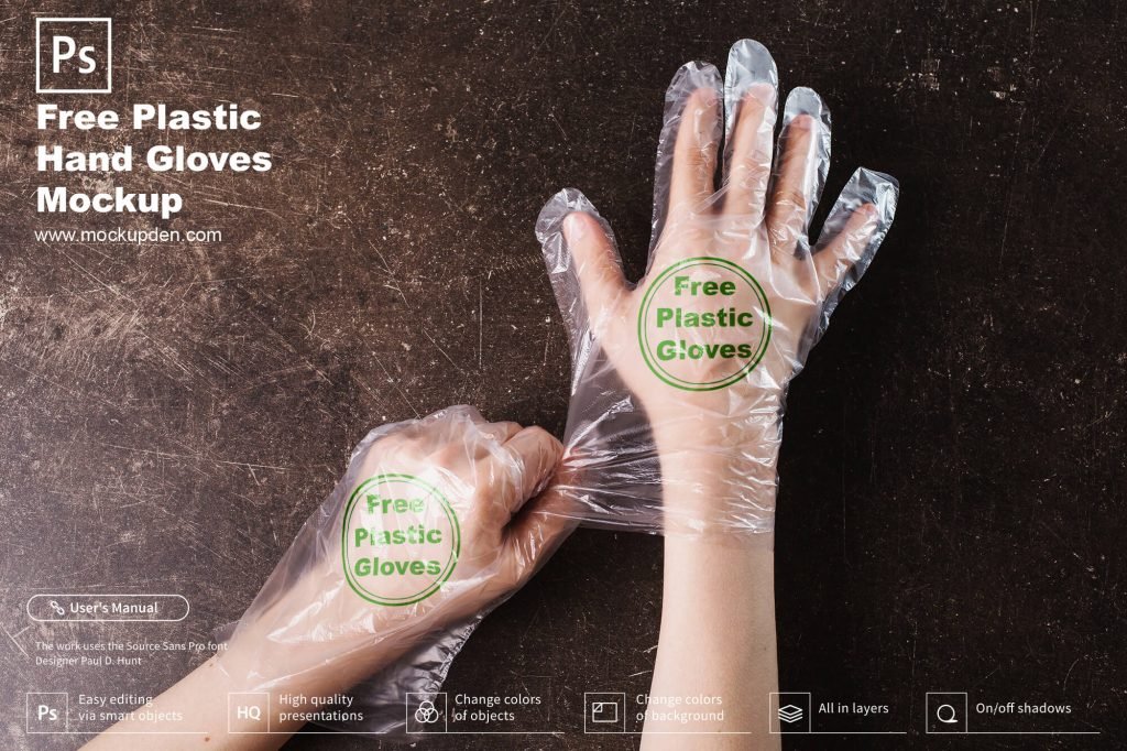 Free Plastic Hand Gloves Mockup PSD Template | Mockup Den