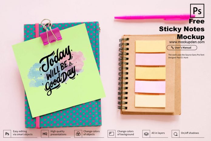 Free Sticky Notes Mockup PSD Template - Mockup Den