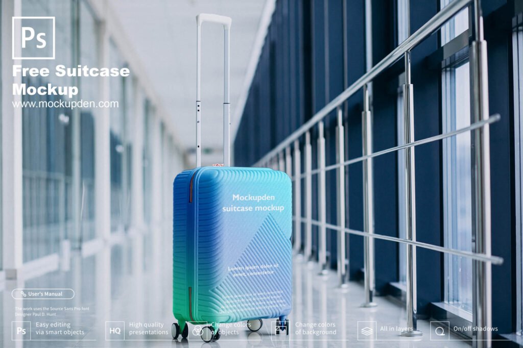 Free Suitcase Mockup PSD Template - Mockup Den