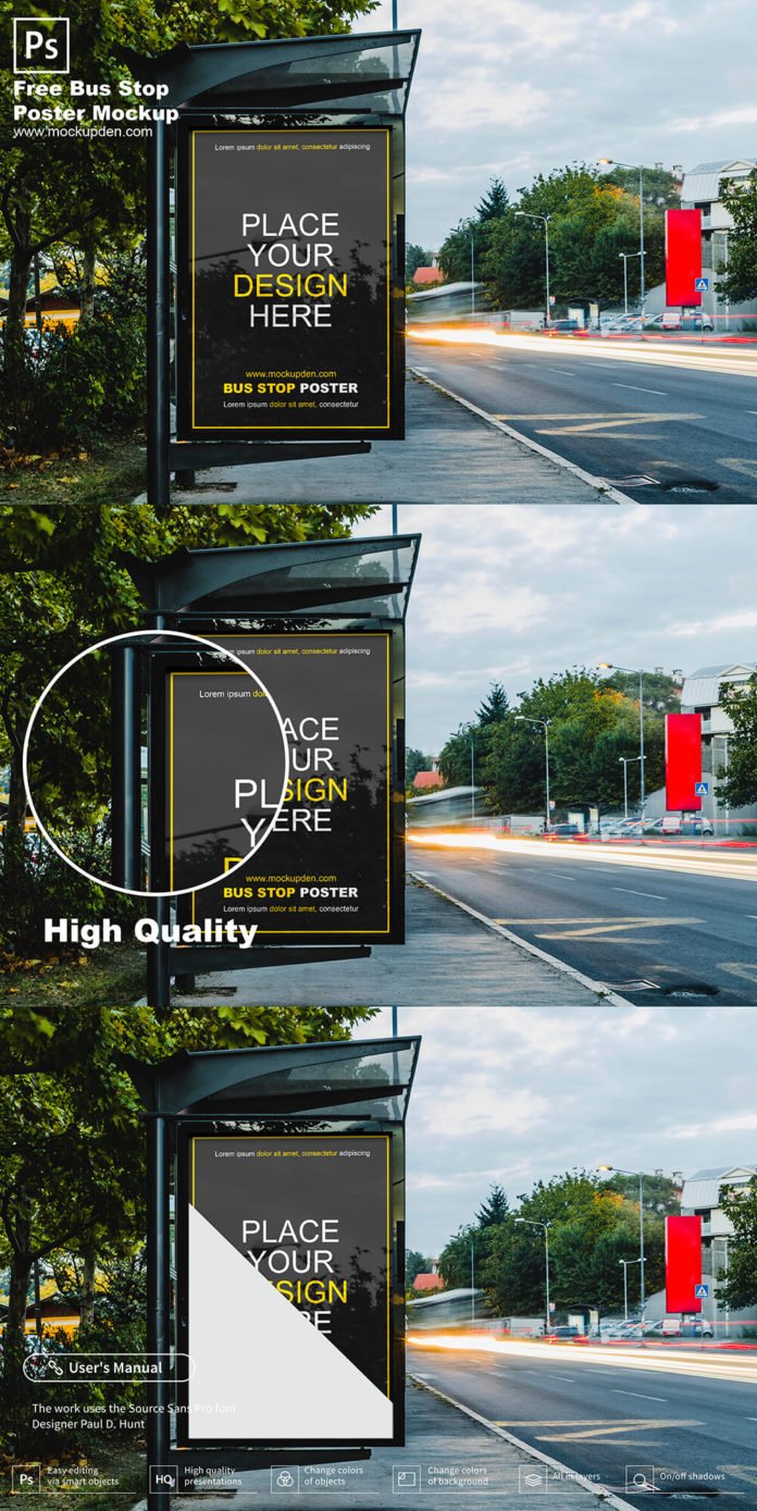 Free Bus Stop Poster Mockup PSD Template | Mockup Den
