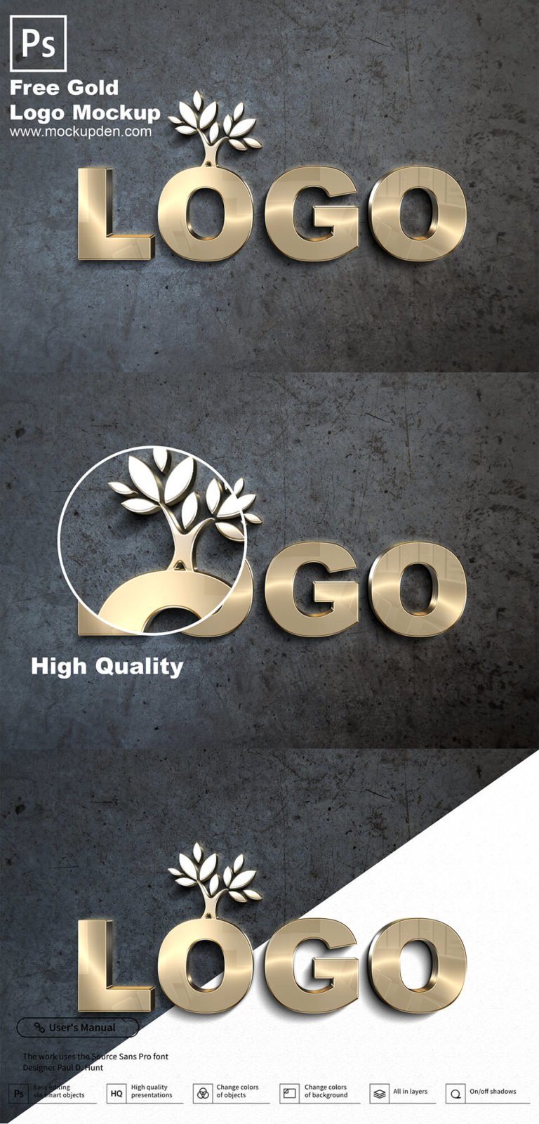 Free Gold Logo Mockup PSD Template | Mockup Den