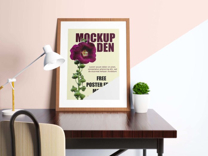 Free Portrait Poster On Study Table Mockup | Mockupden