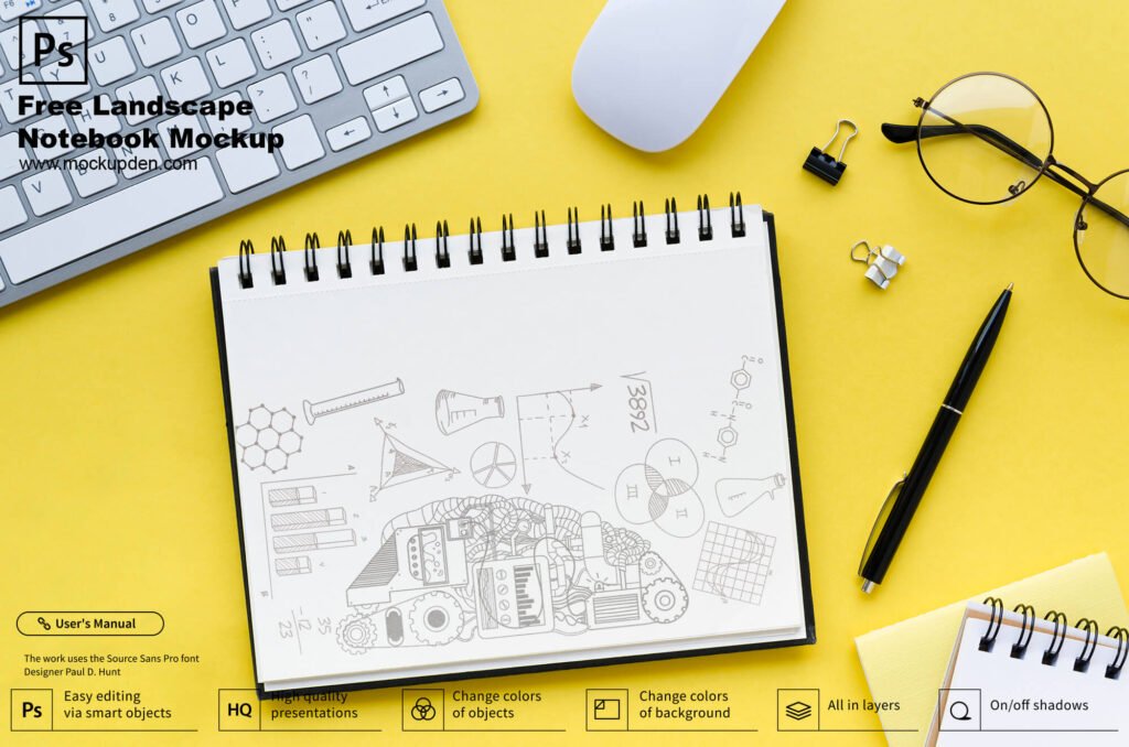 Free Landscape Notebook Mockup PSD Template - Mockup Den