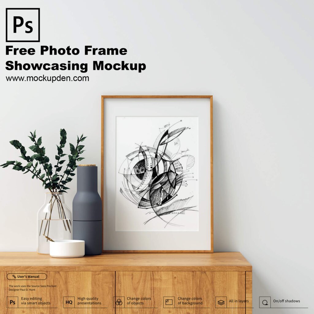 Free Photo Frame Showcasing Mockup PSD Template | Mockupden