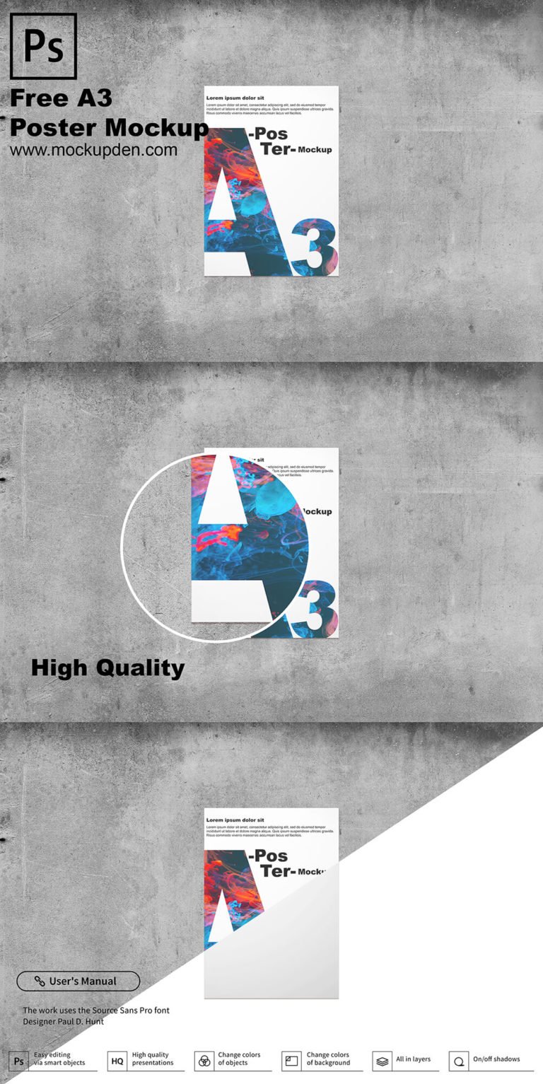 Free A3 Poster Mockup PSD Template - Mockup Den