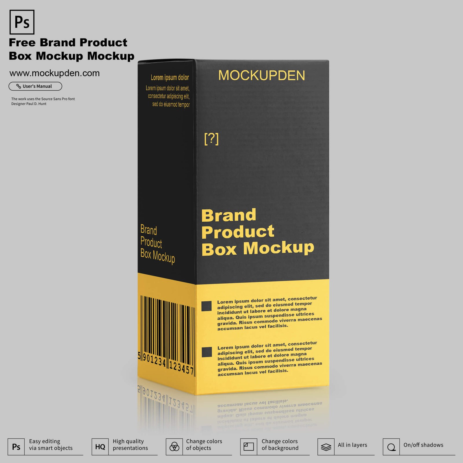 Free Brand Product Box Mockup PSD Template - Mockup Den