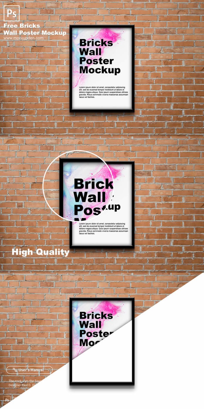 Free Bricks Wall Poster Mockup PSD Template - Mockup Den