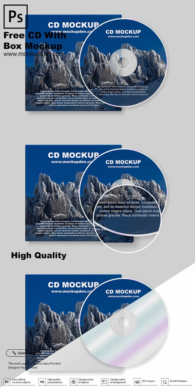 Free CD With Box Mockup PSD Template - MockupDden