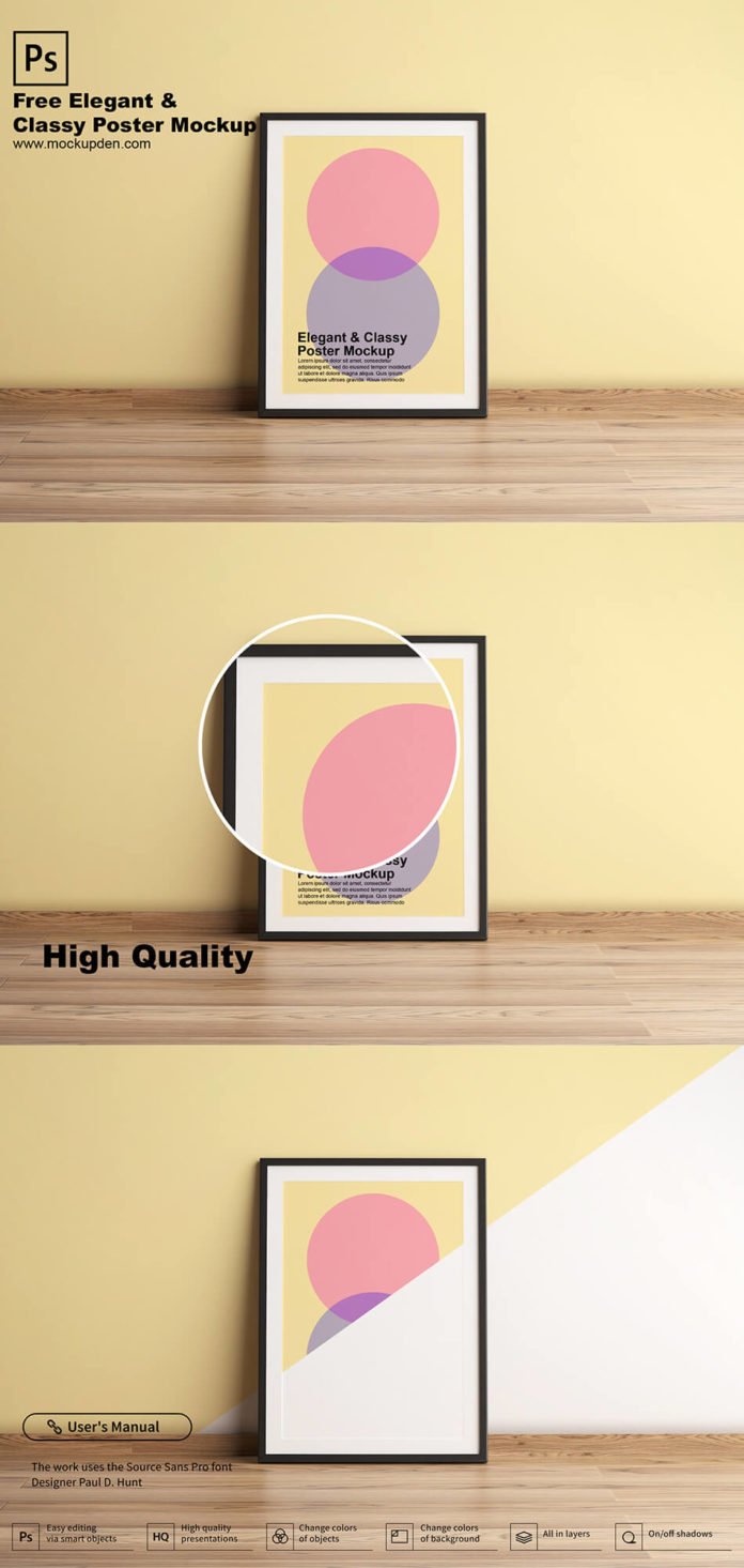 Free Classic Elegant Poster Mockup PSD Template - Mockuden