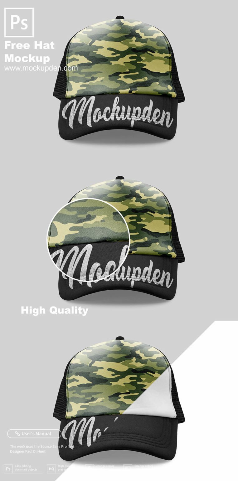 Free Army Print Hat Mockup PSD Template - Mockup Den