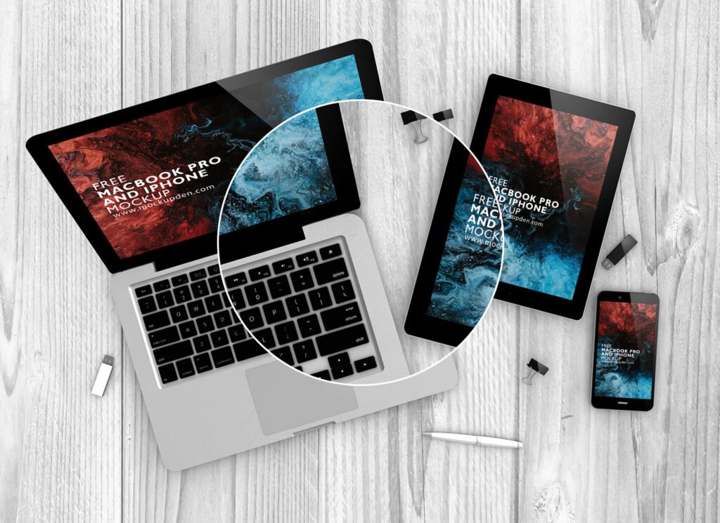 Free MacBook Pro and iPhone Mockup PSD Template - Mockupden