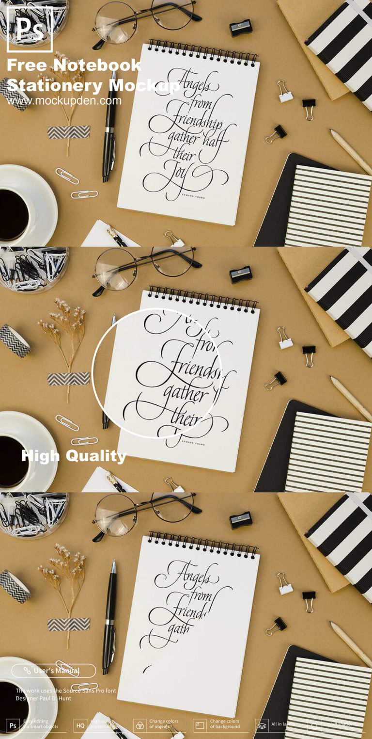 Free Notebook Stationery Mockup PSD Template - Mockupden