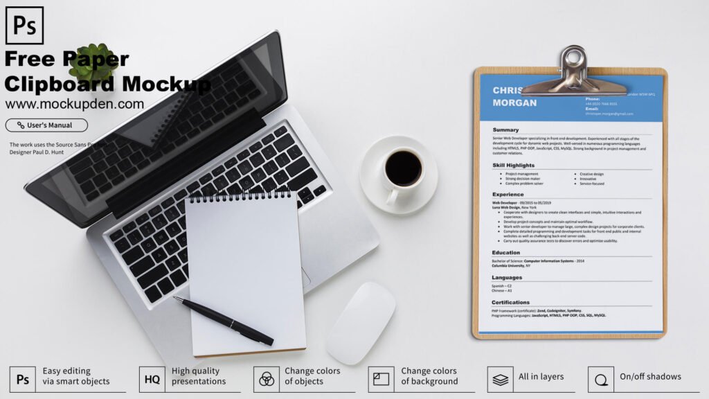 Free Paper Clip Board Mockup PSD Template - Mockup Den
