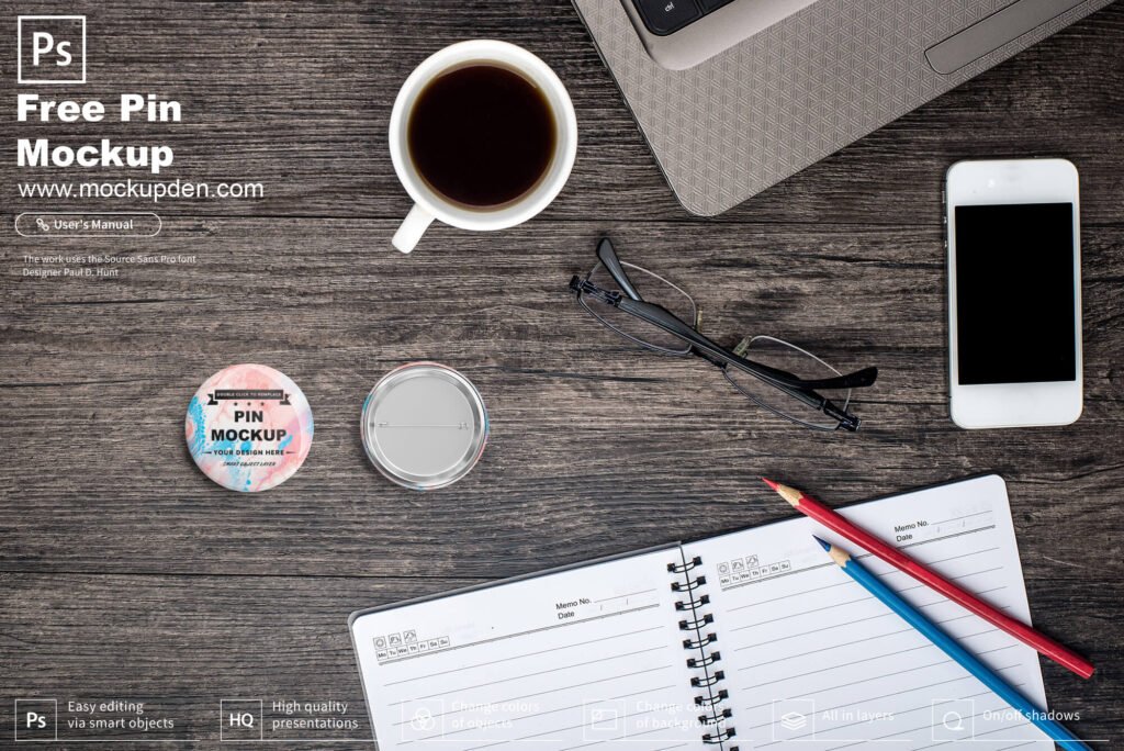 Free Pin Mockup PSD Template - Mockup Den