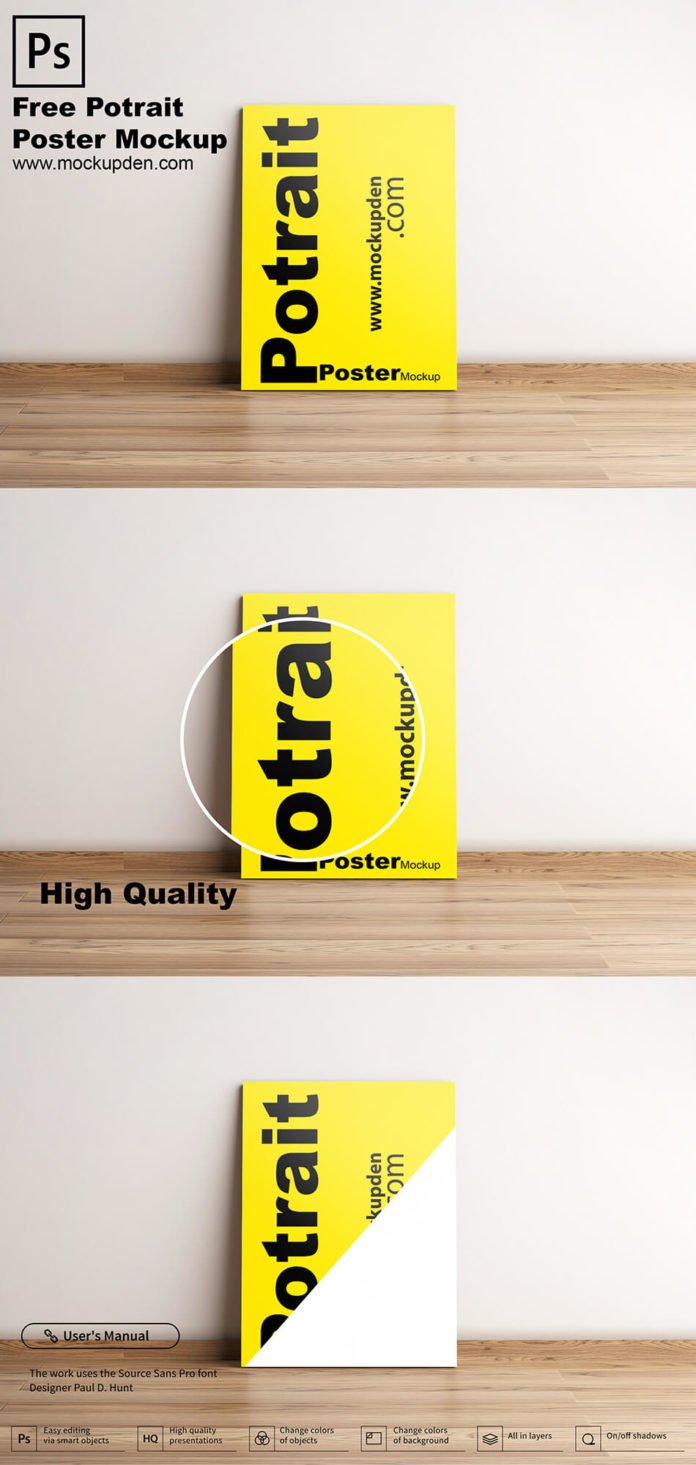 Free Portrait Poster Mockup PSD Template - Mockup Den