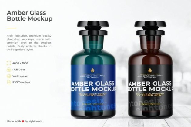 25+sn complete amber bottle mockup - Mockup Den