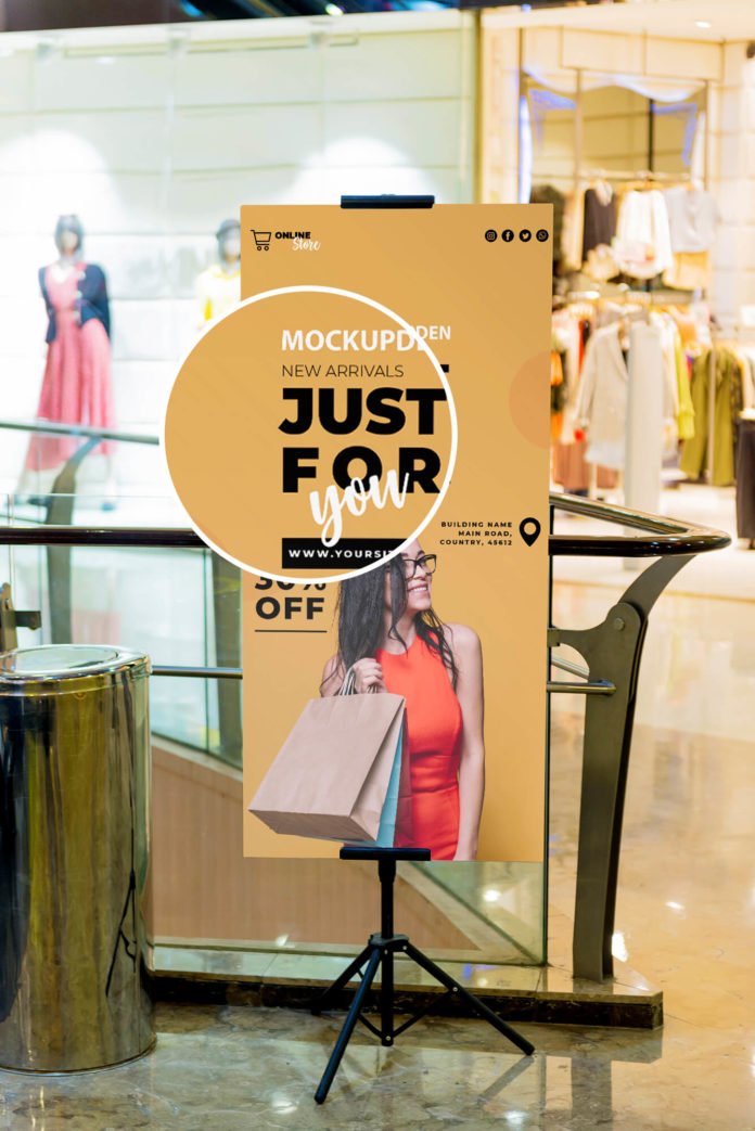 Free Shopping Mall Indoor Banner Mockup PSD Template - Mockup Den