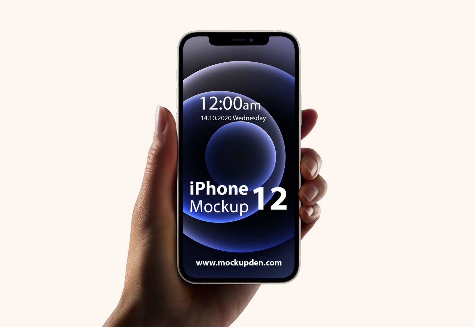 Free iPhone 12 in Hand Mockup PSD Template - Mockup Den