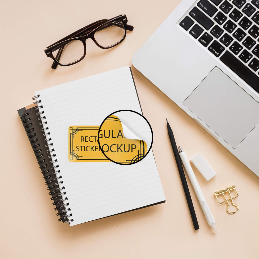 Free Rectangular Sticker Mockup PSD Template - Mockup Den