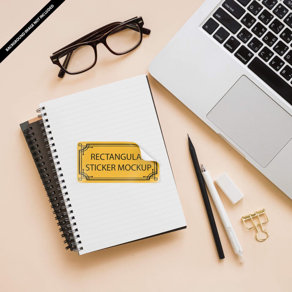 Free Rectangular Sticker Mockup PSD Template - Mockup Den