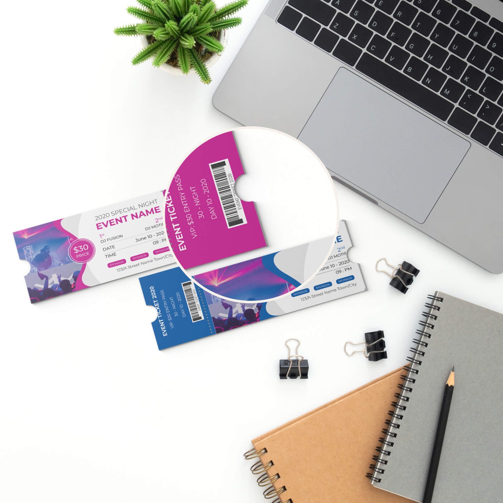 Free Concert Ticket Mockup PSD Template - Mockup Den