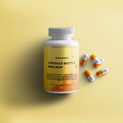 Free Capsule Bottle Mockup PSD Template - Mockup Den