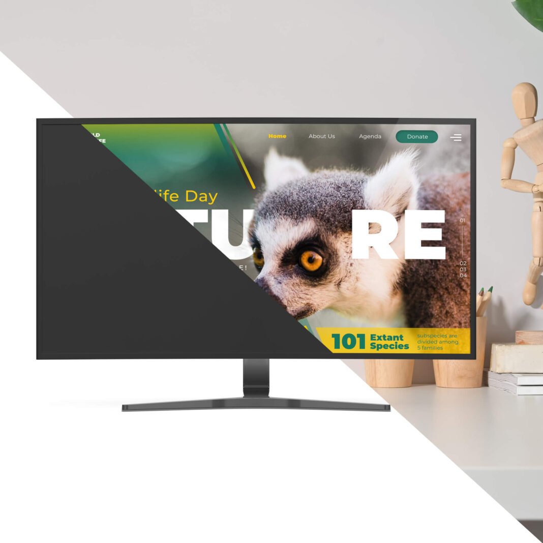 Free Website Screen Mockup in Computer PSD Template