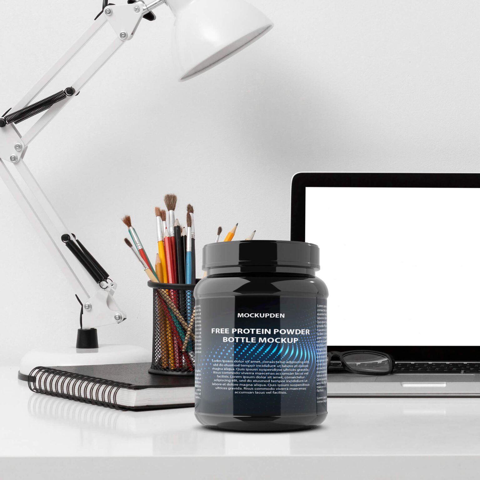 Free Protein Powder Bottle Mockup PSD Template - Mockup Den