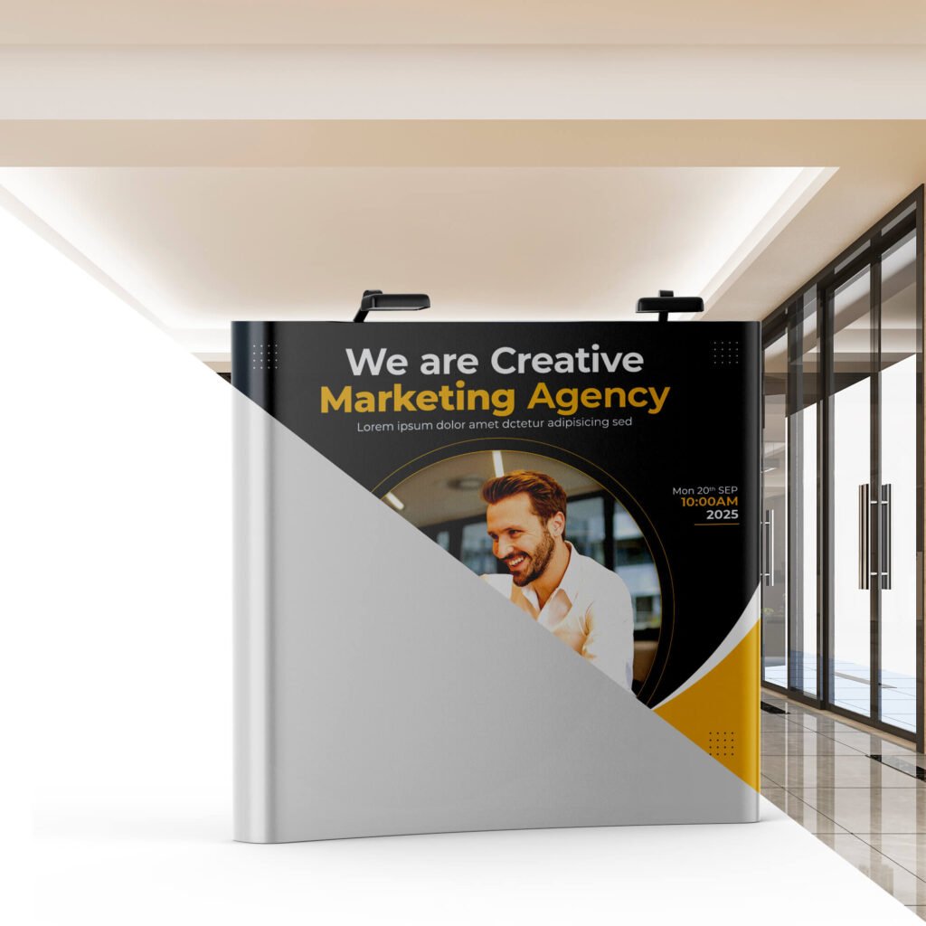 Free Pop Up Stand Mockup PSD Template - Mockup Den