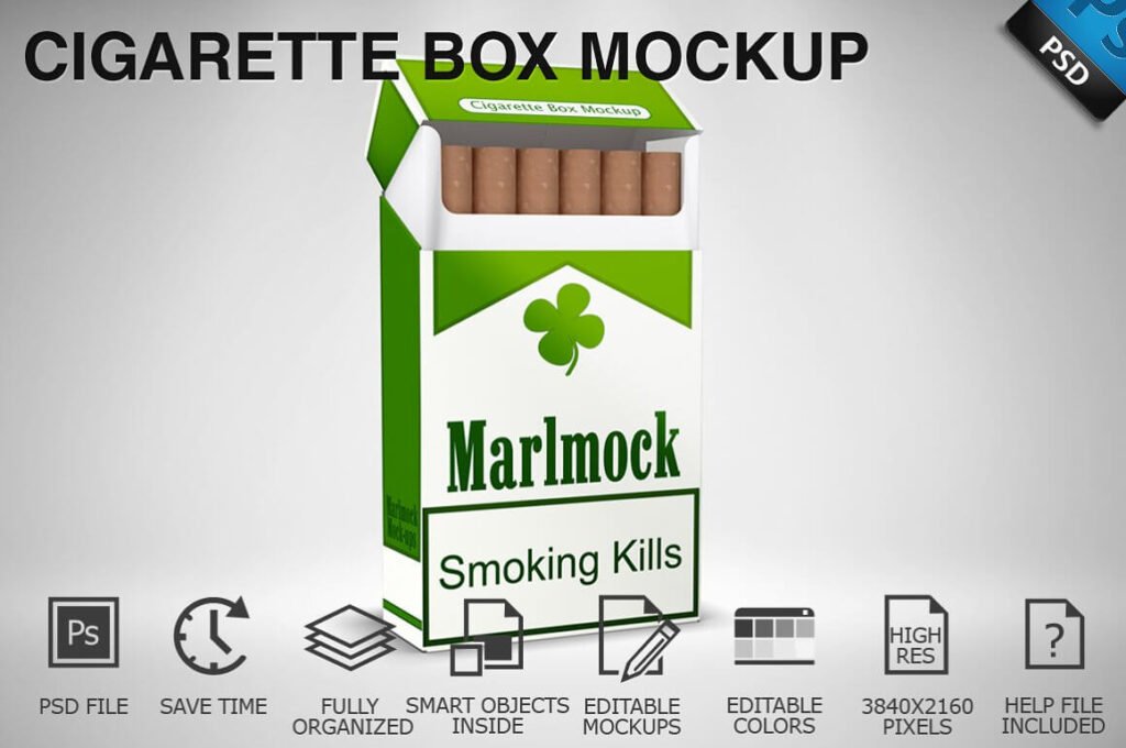 18+ Brandable Cigarettes Pack Mockup PSD Packaging