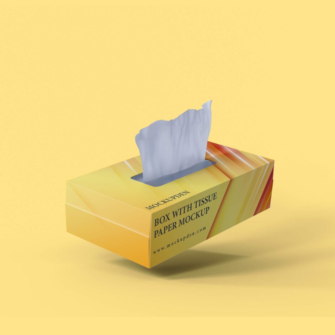 Free Box With Tissue Paper Mockup