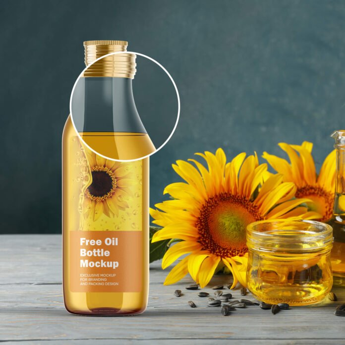 Free Sunflower Oil Bottle Mockup PSD Template