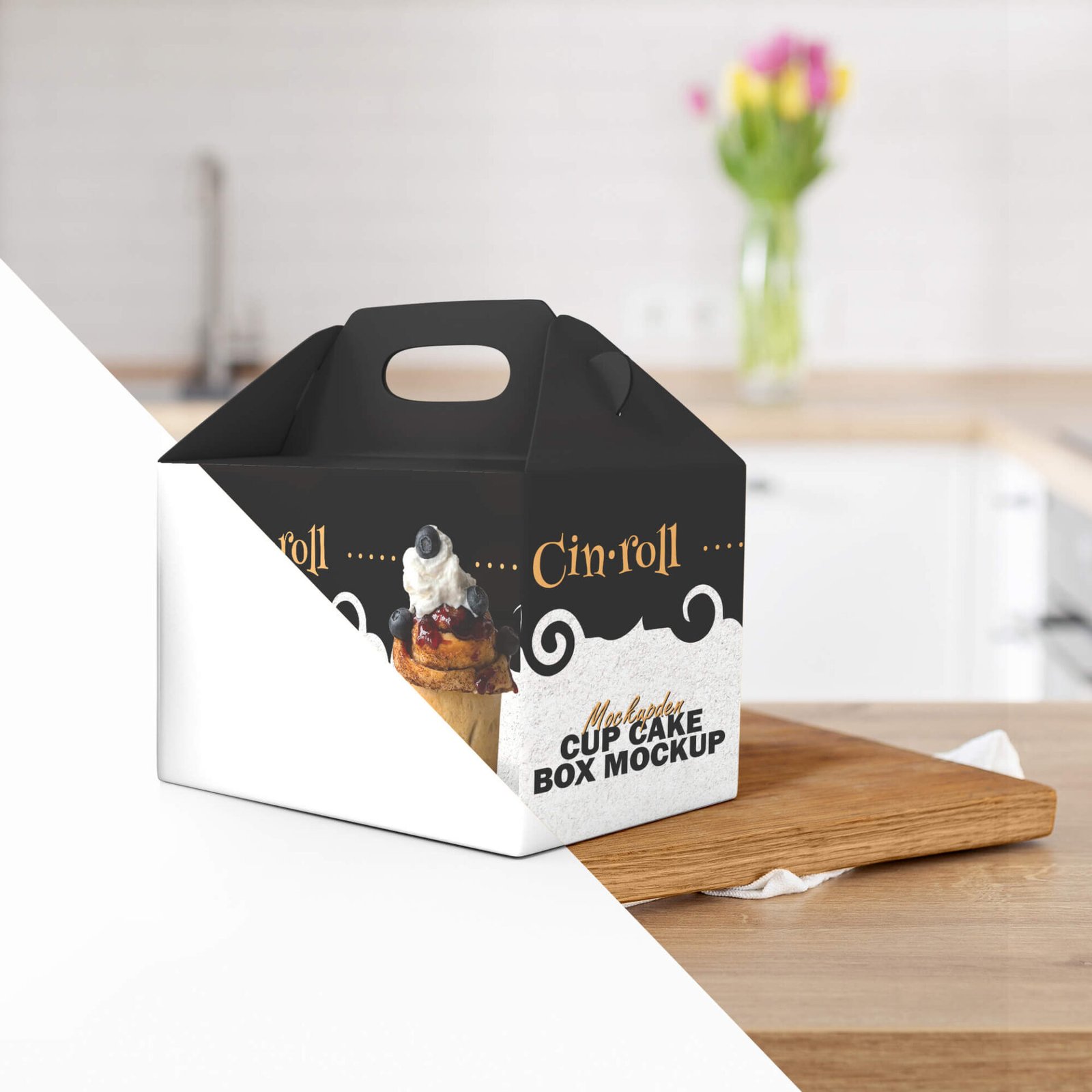 Free Cup Cake Box Mockup PSD Template