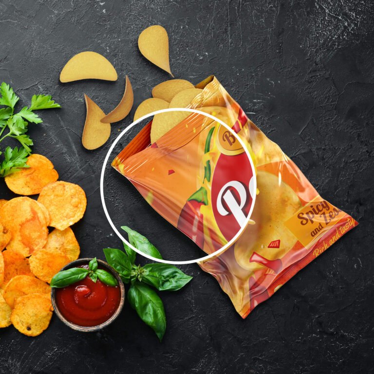Free Opened Package with Chips Mockup