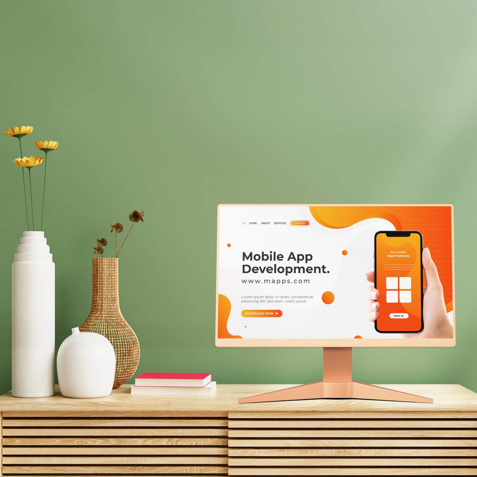 Free Isometric Website Display Mockup PSD Template