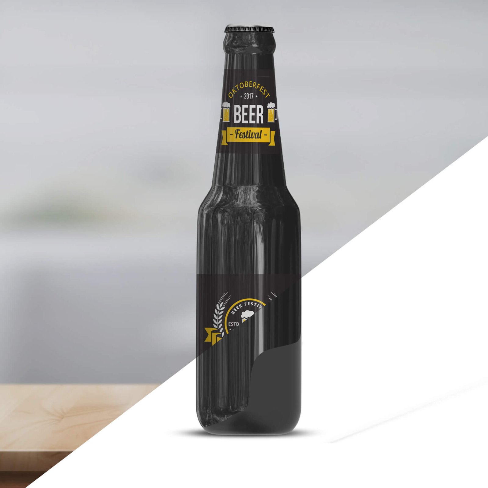 Free Beer Black Bottle Mockup PSD